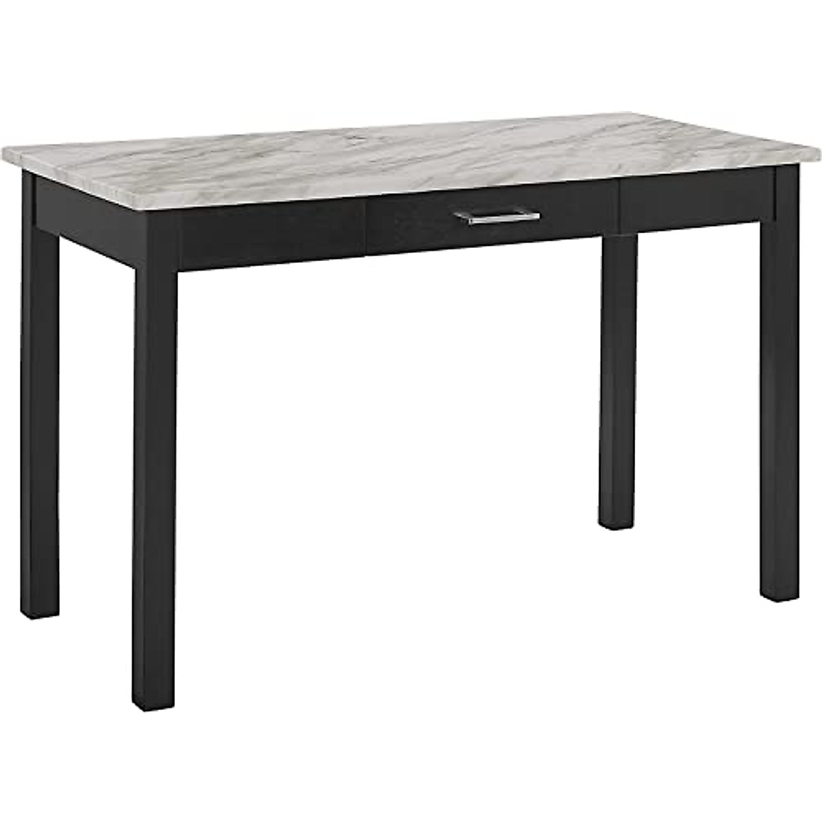 New Classic Furniture Celeste Faux Marble Writing Table Desk for Home Office, White/Gray with Black Base