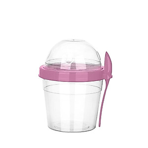 EYNEL 4 Pack 17 oz Small Breakfast On The Go Yogurt Parfait Cups, Reusable Plastic Containers with Lids and Spoons, Perfect Jars for Overnight Oats Cereal Granola Oatmeal (4 Colors Set)