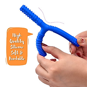 2 Pack Sensory Chew Hollow Teething Tubes, Y Style Teether Toys for Babies 3+ Months, Silicone Teether Tubes for Autistic Chewers, ADHD, Baby Nursing or Special Needs (Blue, Green)