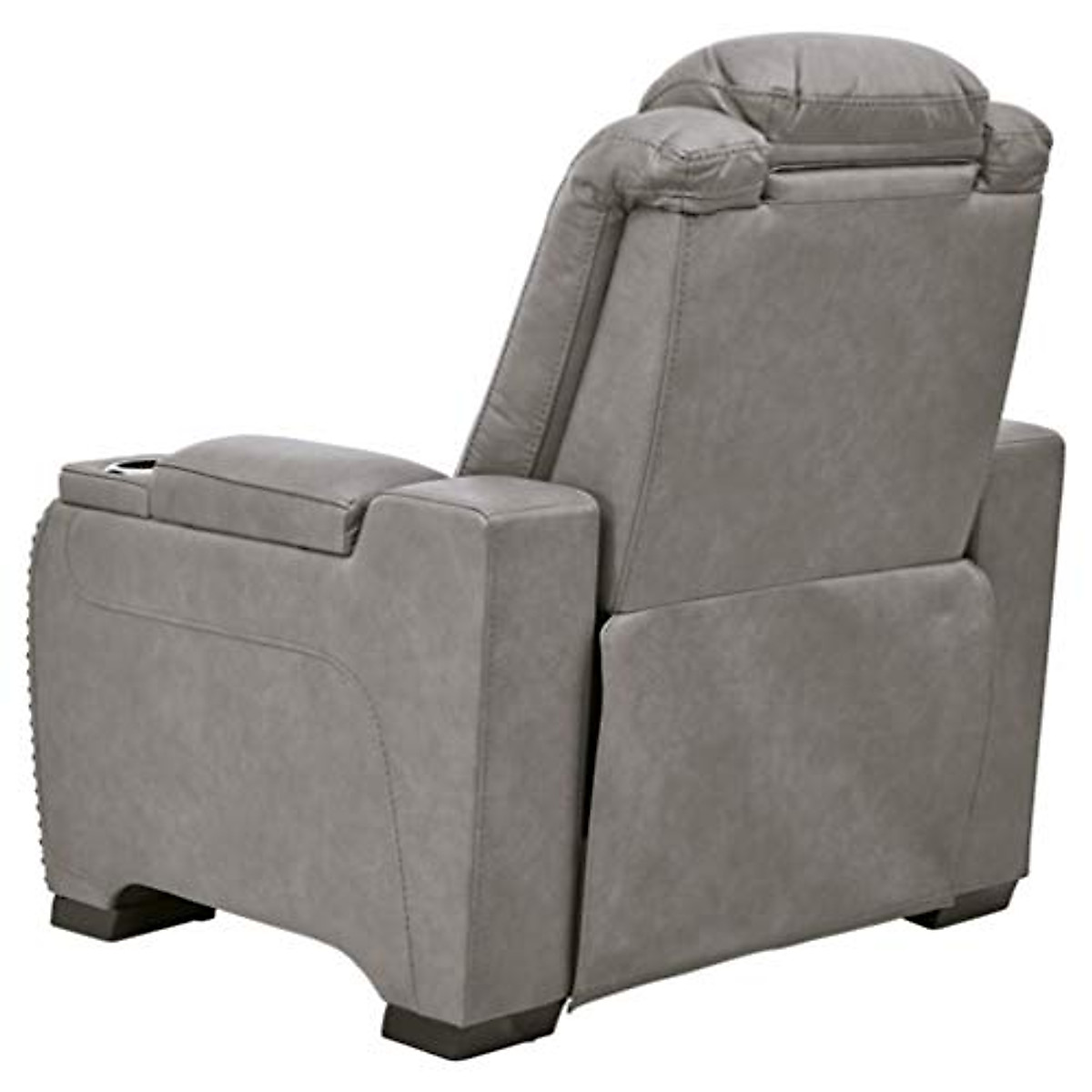 Signature Design by Ashley The Man-Den Leather Power Recliner with Adjustable Headrest & Wireless Charging, Gray