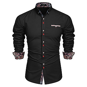 Coofandy Men's Fashion Slim Fit Dress Shirt Casual Shirt,X-Large,01-black
