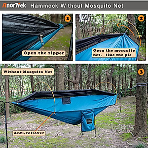 AnorTrek Professional Camping Hammock with Mosquito Net, Lightweight Portable Double Hammock with Two 10 FT Hammock Tree Straps, 230T Nylon Hammock for Camping, Hiking, Yard, Backpacking Blue