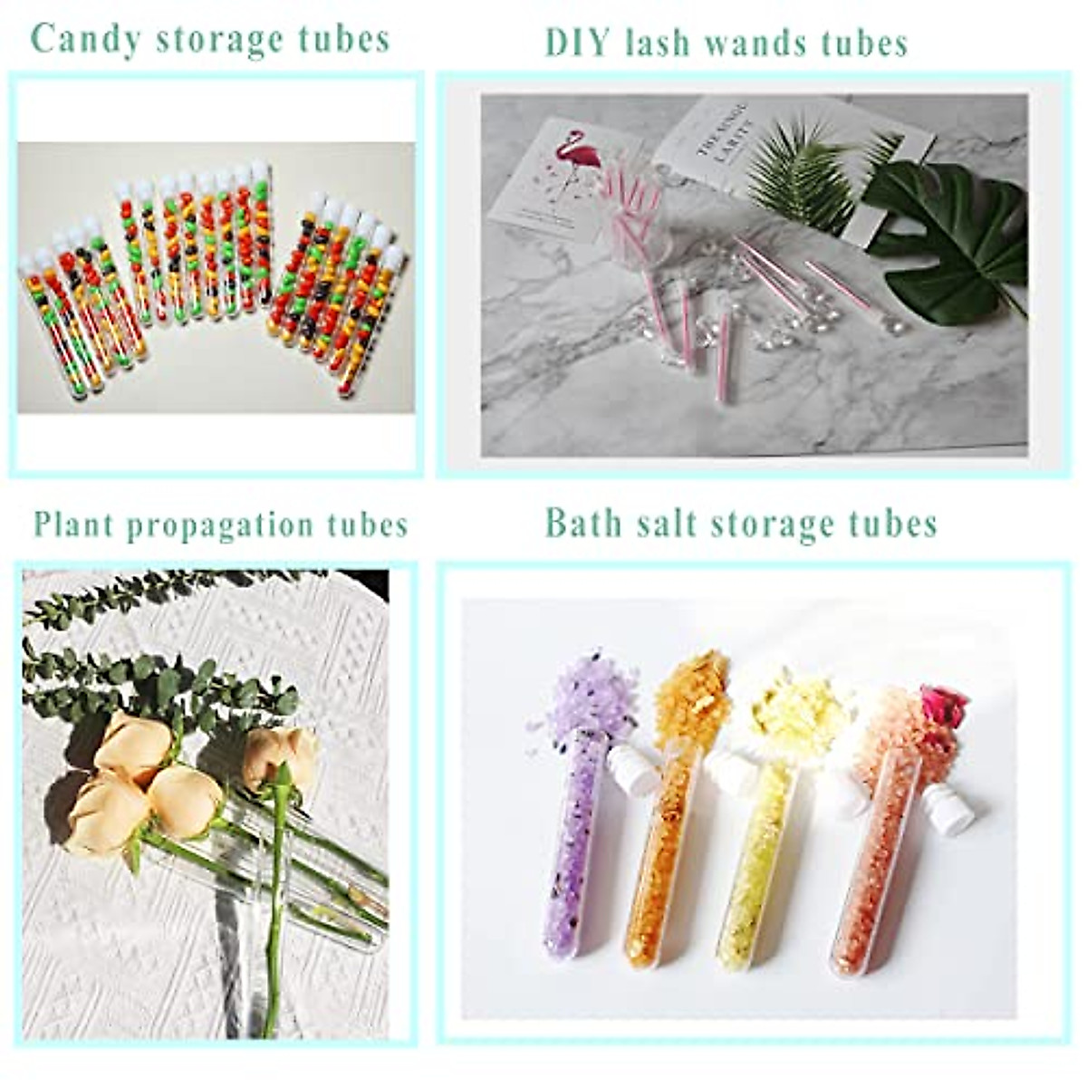 Muhome 16x100mm 10ml Clear Plastic Test Tubes with Caps for Scientific Experiments, Halloween, Christamas, Scientific Themed Kids Birthday Party Supplies, Decorate The House, Candy Storage(50 Pack)