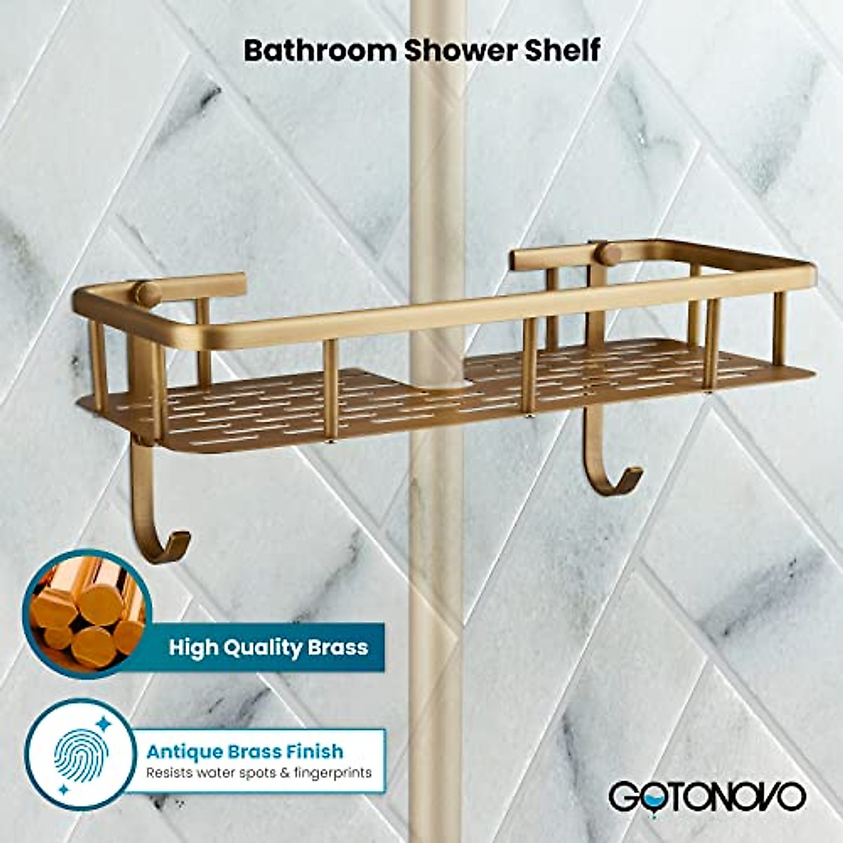 gotonovo Bathroom Shower Shelf Wall Mount Solid Brass Essential Shower Rack Single Pack One Layer Antique Brass Bathroom Shower Rack Basket Arm Mount Shower Storage