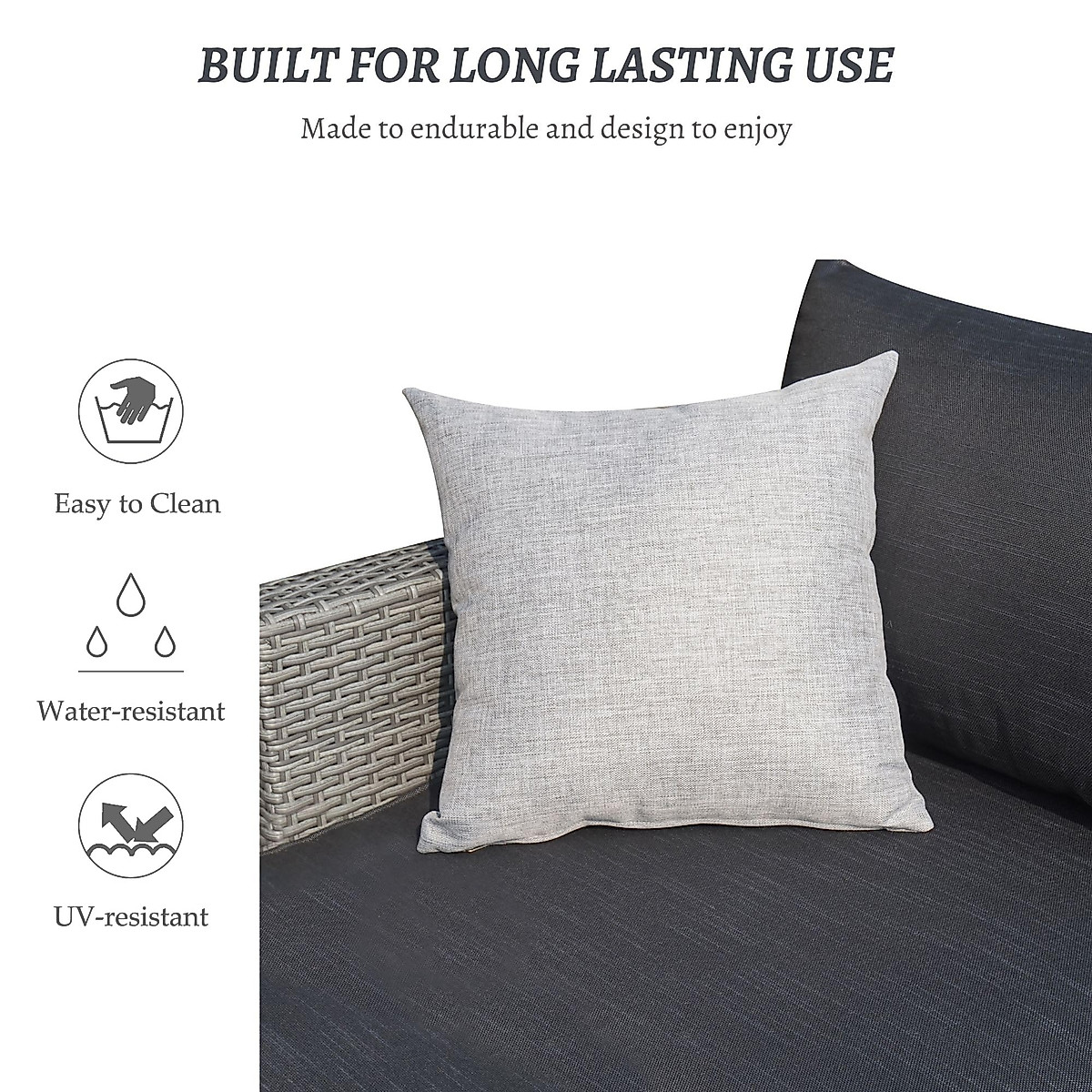 Patio Furniture Sectional Sofa Set – 3 Piece All Weather Resin Wicker Outdoor Conversation Set Black Washable Cushions & Coffee Table | Garden | Backyard | Pool | 2 Clips