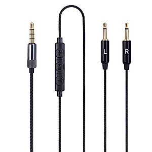 Arzweyk 3.5mm to 2.5mm Male to Male Audio AUX Replacement Cable Compatible with Sennheiser HD447 HD437 HD202 HD212 Headphone, Remote Volume Control Mic for ISO Android, 1.2m/ 4FT