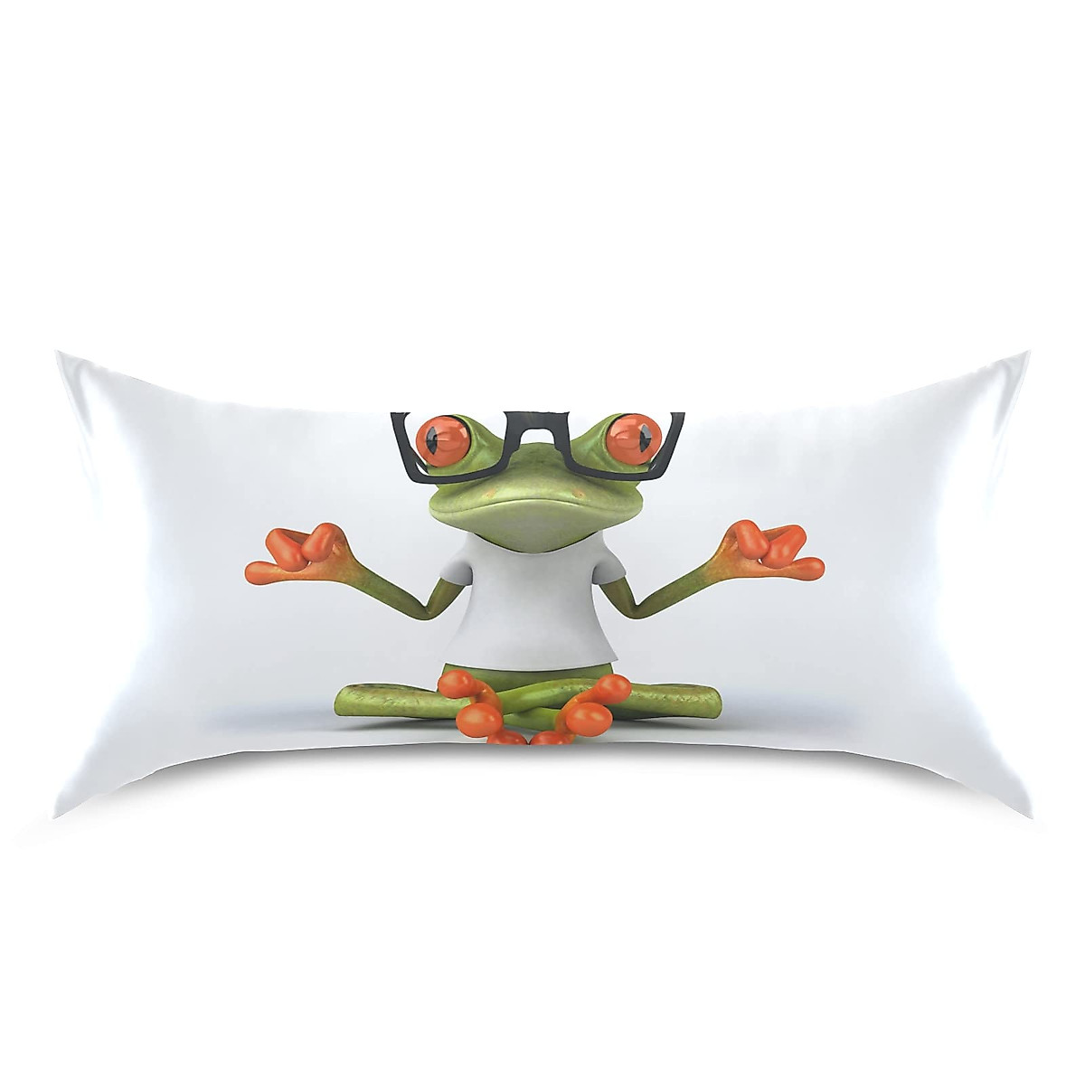 Oyihfvs Funny Cute Green Frog Sitting Wearing a White T-Shirt Sunglasses Silky Satin Pillowcase for Hair and Skin, Soft Bed Pillow Cover, Decorative Silk Pillow Cases, Standard Size 20x26 inches