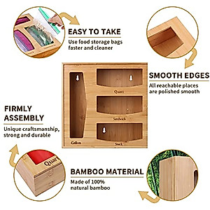 YIHATA Ziplock Bag Organizer, Bamboo Storage Bag Organizer, Pullable Baggie Organizer for Drawer Kitchen, Space-Save Bag Holder Container for Gallon, Quart, Sandwich & Snack Bags, 1 Box 4 Slots