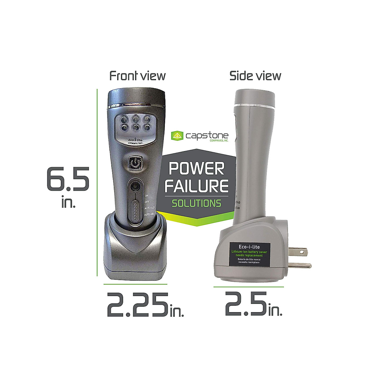 Capstone Lighting 4-in-1 Eco-I-Lite - Use as Emergency Flashlights, Night Light, Power Failure Light & Work Light - Rechargeable Flashlight Great for Hurricane Supplies, Black Outs, Power Failure