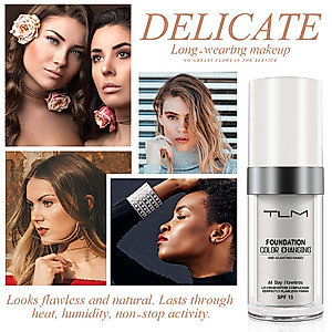 TLM Colour Changing Foundation, Flawless Color Changing Foundation Makeup Base Moisturizing Liquid Foundation for Women Girls SPF15, Sunscreen, Non-greasy, Non-marking, Long lasting(2Pack)