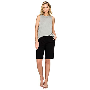 EttelLut - Women's Knee Length Comfy Elastic Bermuda Shorts with Side Pockets - Black Large
