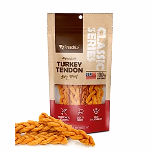 Afreschi Turkey Tendon Dog Treats for Classic Series, All Natural Human Grade Dog Treat, Suitable for Training chew, Ingredient Sourced from USA, Rawhide Alternative, Braided Stick