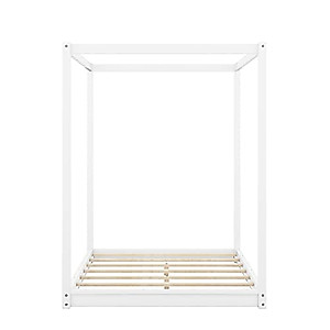 Harper & Bright Designs Full Canopy Bed Wood 4 Poster Panel Beds, Floor Bed Frame Full with Solid Wood Slat Support, Full Size Platform Bed for Kids Teens Adults, No Box Spring Needed, White