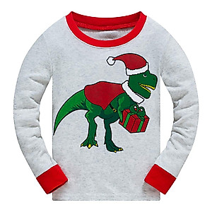Boys Christmas Pajamas for Toddler Clothes Set Dinosaur Sleepwear Long Sleeve 100% Cotton 2 Piece Kids Xmas Pjs 3t