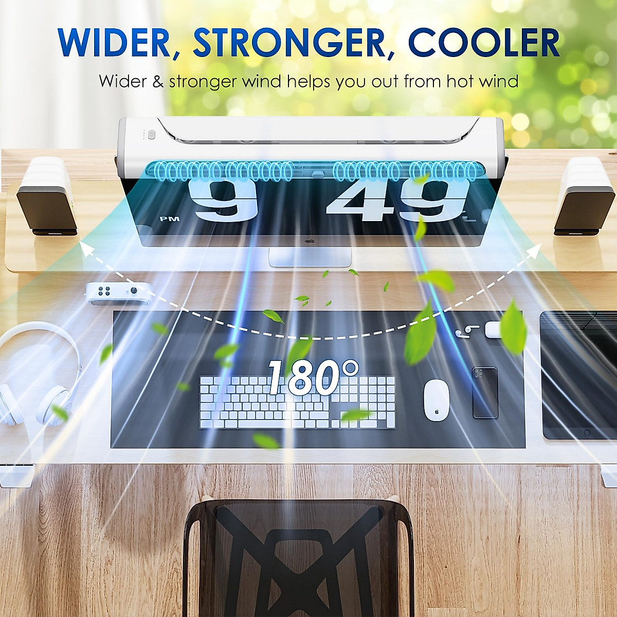 masso Desktop Fan, Monitor Fan, Portable Bladeless Fan with 3 Speeds Office Desk fan Space Saving Personal Cooling Fan USB Cooling Fan, Strong Wind Quiet USB Fan for Office, Home