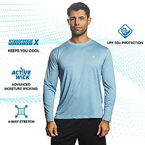 Arctic Cool Men’s Crew Neck Instant Cooling Moisture Wicking Performance UPF 50+ Long Sleeve Shirt | Lightweight Breathable Top for Running, Workout, Exercise, Fishing, Storm Grey Twist, XXXL