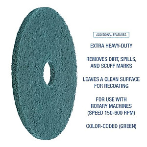 Boardwalk Heavy-Duty Scrubbing Floor Pads, 17" Diameter, Green, 5/Carton