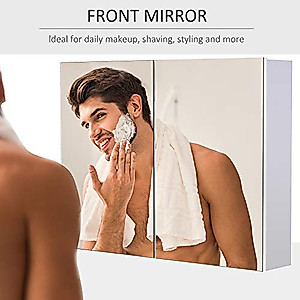 HOMCOM Double Door Wall Mounted Bathroom Mirror, 31.5" x 23.5" Medicine Cabinet with Modern Design, Large Storage, & Quiet Hinges