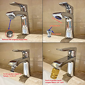 HQMPC Sink To Hose Faucet Adapter Faucet To Hose Adapter Kitchen Snap Adapter Washing Machine Quick Connect,Chrome Nipple Male 15/16-27 And Female 55/64-27 To Male 3/4" GHT Quick Coupler 2 Sets