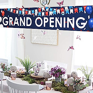 Blue White Large Grand Opening Banner Backdrop,Shops Malls Companies Restaurants Store Business Opening Activities Advertising,Outdoor Outside Opening Propaganda Decorations Supplies 9.8x1.6 Feet