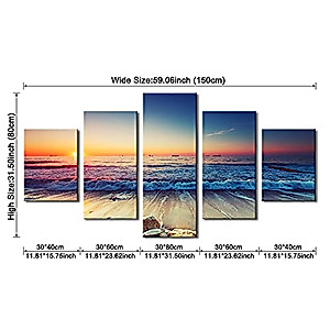 Pyradecor 5 Piece Large Modern Seascape Artwork Gallery Wrapped Ocean Sea Beach Pictures Canvas Prints Waves Paintings on Canvas Wall Art for Living Room Bedroom Home Decorations L
