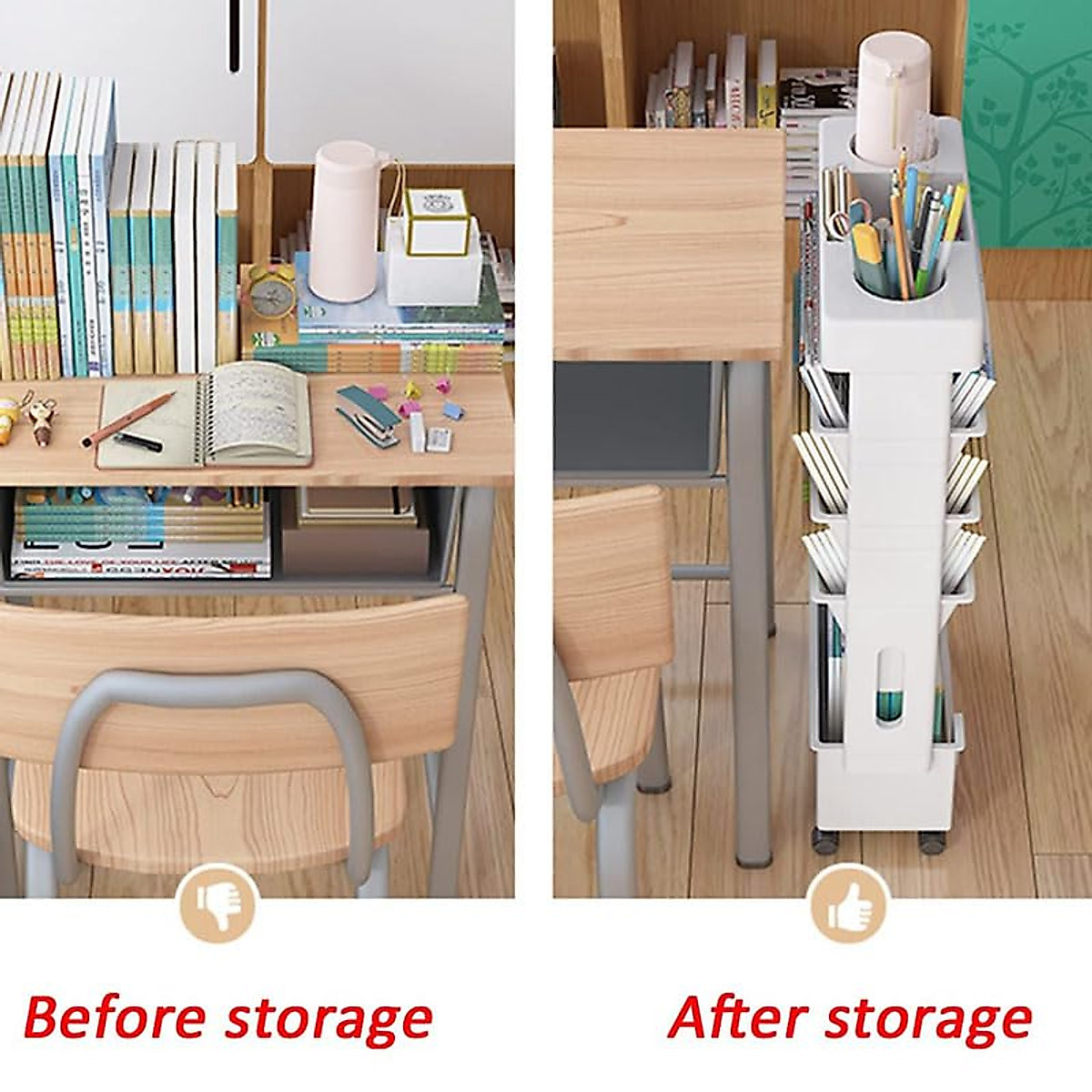 5 Tier Rolling File Cart Utility cart with Wheels Classroom Deskside Book Shelf Removable Movable Bookcase Organizer for Teachers Documents Organizers and Storage Bookshelf (White)