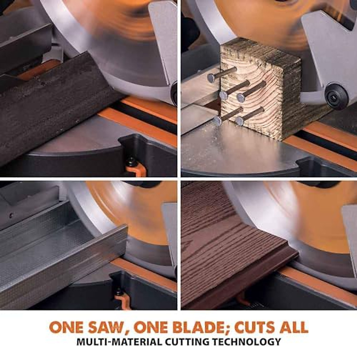 Evolution Power Tools R255SMS 10-Inch Sliding Miter Saw Multi-Material, Multi-Purpose Cutting Cuts Metal, Plastic, Wood & More 0˚ - 45˚ Bevel Tilt & 50˚ - 50˚ Miter Angles TCT Blade Included