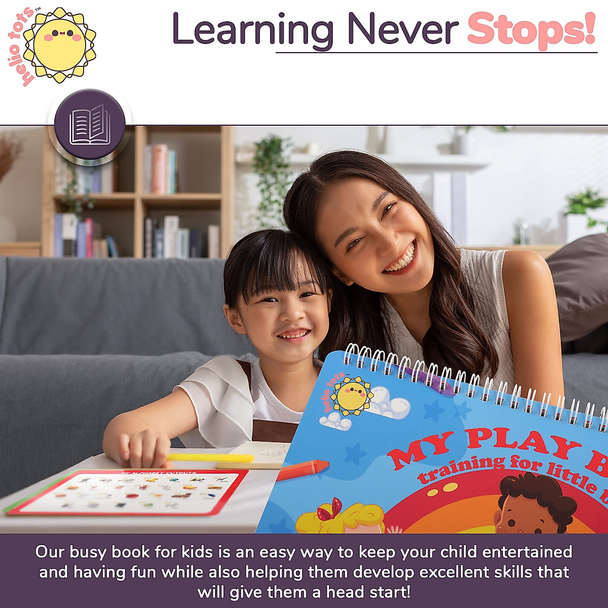 Helio Tots Play Book - Activity Book for Kids Ages 3-5 – Preschool Sensory Toy - 18 Different Activities and 11 Tracing Pages - Fine Motor Skills Toy for 3 Year Old Boy and Girl – Toddler Busy Toy