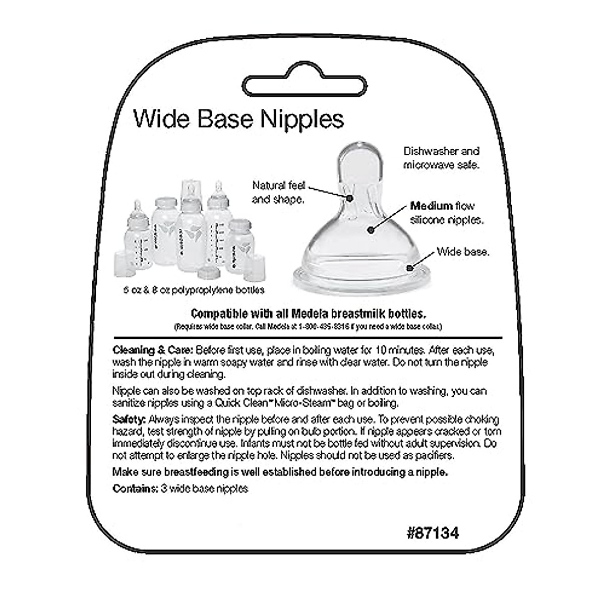 Medela Medium Flow Nipples with Wide Base, 3 Pack, Baby Age 4-12 Months, Compatible with All Medela Breast Milk Bottles, Made Without BPA
