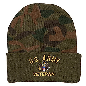 e4Hats.com US Army Veteran Military Embroidered Camo Knit Long Beanie - Green OSFM