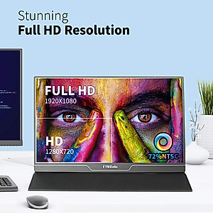 FYHXele 15.6" Portable Monitor, Touchscreen Monitor, FHD 1080P IPS Ultra Slim Gaming Monitor, Eye Care Display, 1x Mini-HDMI 2xUSB Type-C for Laptop PC Phone, Touch Not for iOS
