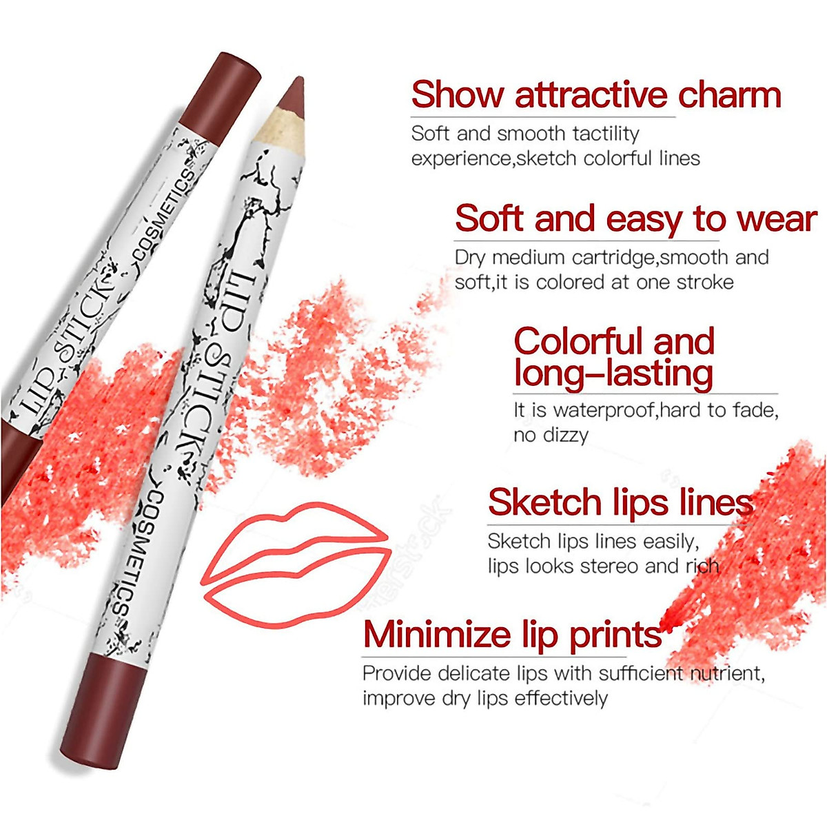 Matte Lip Liner Pencil, Professional Long Lasting Lip Liner Pencil Waterproof Lip Liners, Pack of 12