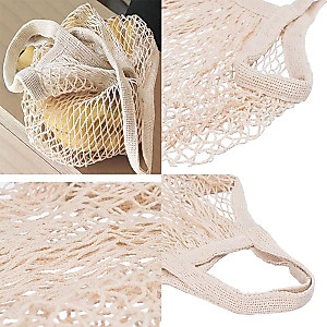 ECYC 1 Pcs Cotton Mesh Grocery Bag, Reusable Long Handle Mesh Bags Cotton String Bags Mesh Shopping Bag Net Tote Bag for Fruit Vegetable,L,Orange