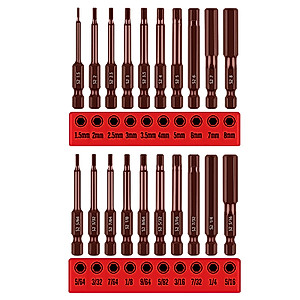 Premium 20-Piece Hex Bit Set - Durable S2 Steel, 2.3" Allen Key Bits, SAE and Metric Hex Key Set, Hardened Magnetic Tips, Corrosion Resistant Allen Bit Set