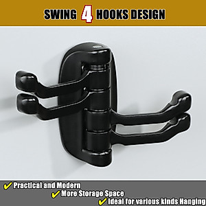 Alise Swinging Towel Hooks,Wall Mount Coat Hook Door Hanger Robe Clothes 4 Hooks for Bathroom Kitchen Garage Hotel Cabinet,Heavy Duty Folding Wall Hooks for Hanging Coat Hats Towels,Black