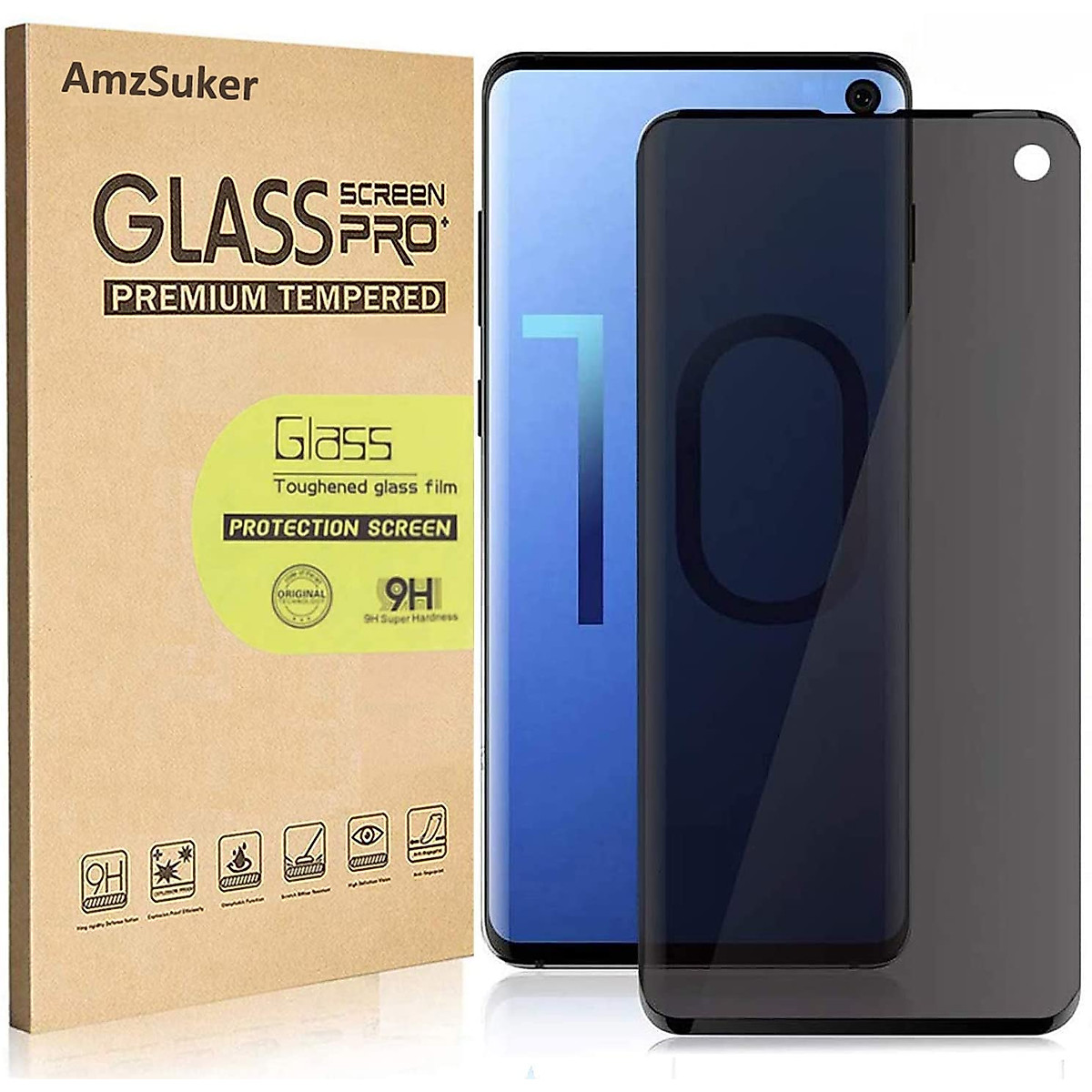 Galaxy S10 Privacy Screen Protector, SUKER [Anti-spy] [9H Hardenss] [3D Curved] [Case Friendly] Tempered Glass Screen Protector for Samsung Galaxy S10 6.1 inch (2 Pack)