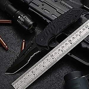 Coolseed Folding Pocket Knife 3.7” Stainless Steel Blade with Black-Oxide Coating with Nylon Handle for Camping Hunting Survival Indoor and Outdoor Activities Camping (pure black)