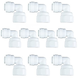 XINWOO Union Elbow 1/4" x 1/4" Female Thread Fittings Quick Connect for Reverse Osmosis RO System Parts (10 Pack)