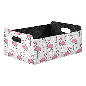 CaTaKu Foldable Storage Basket Pink Flamingo Dots Collapsible Felt Storage Bins with Handle Drawer Organizer Bin Cube Shelf Box for Organizing Closet Clothes Office Books Bedroom