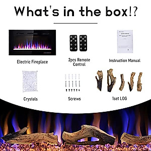 S-THROUGH Electric Fireplace Insert, Recessed and Wall Mounted Electric Fireplace Heater, 36 Inch Linear Electric Fireplace with Remote Control & Timer, Touch Screen, Adjustable Flame Color，750w/1500w