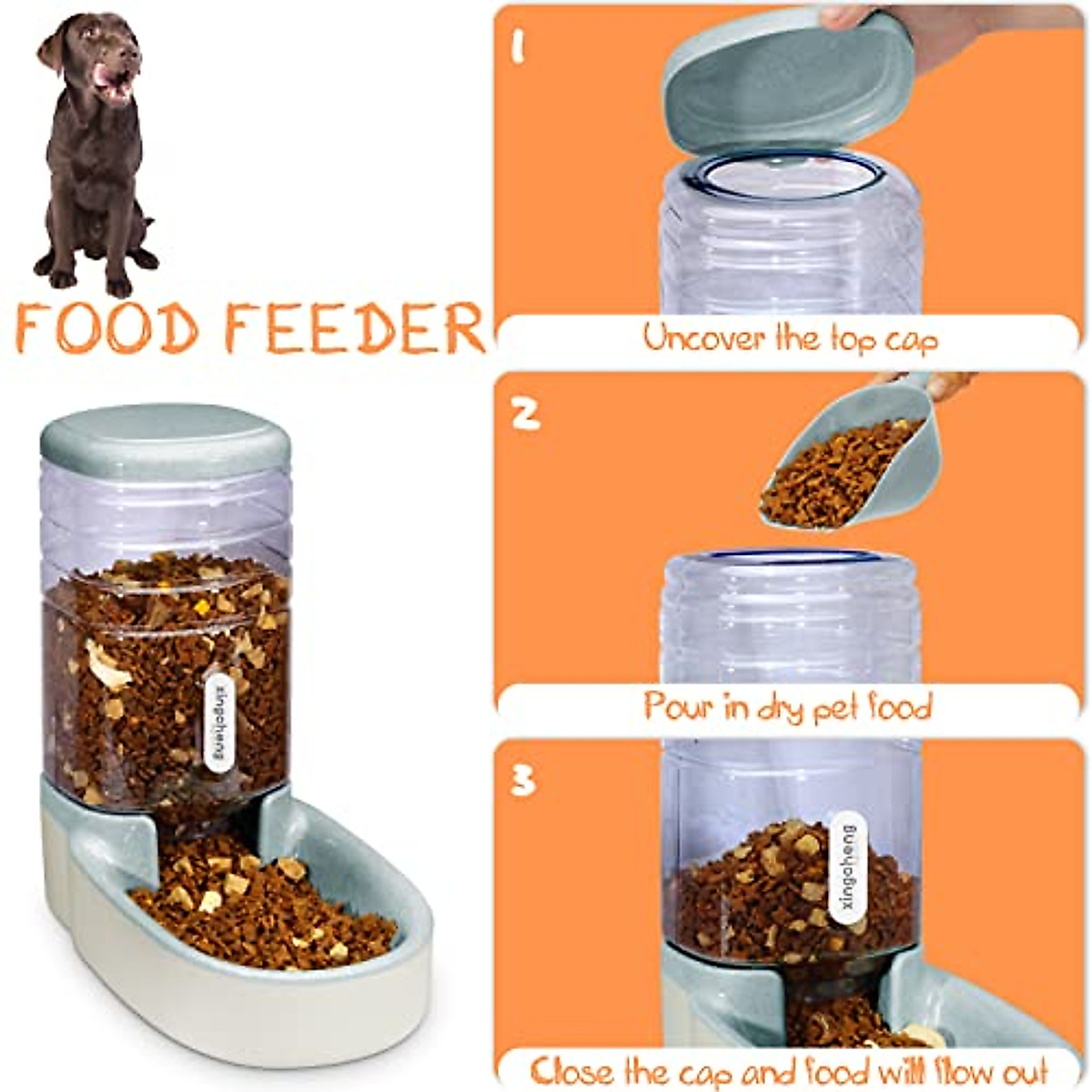 Pets Gravity Food and Water Dispenser Set,Small & Big Dogs and Cats Automatic Food and Water Feeder Set,Double Bowl Design for Small and Big Pets (Gray)