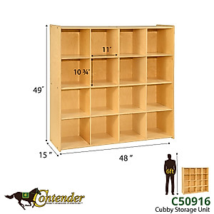 Contender 16 Big Cubby Section Storage Cabinet, Multipurpose Montessori Shelves for Mobile Storage of Toys, Craft Supplies in Natural Finish, Made in USA