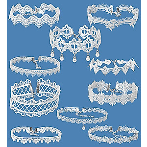 TISDA 10pcs Fashion Elegant White Lace Choker Necklace for Women Simple Fashion Jewelry (10pcs)