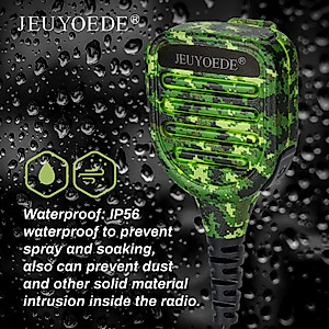 JEUYOEDE Waterproof IP56 Handheld Speaker Microphone with 3.5mm Earpiece Jack Compatible with Kenwood 2 Pin Radios (Green camouflage)