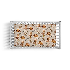 Munific Cowboy Baby Crib Sheets, Personalized Western Fitted Crib Bedding Sheet with Name, Custom Pack and Play Sheets, Crib Mattress Sheets for Baby Boys Girls, Mini Crib Sheet | Name Crib Sheets