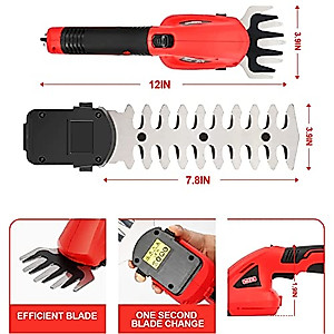 MZK Cordless Grass Shears & Hedge Trimmer, 7.2V Battery Powered Shrubbery Trimmer, 2 in 1 Handheld Grass Clippers, Electric Grass Trimmer Hedge Trimmer, Grass Cutter with Charger