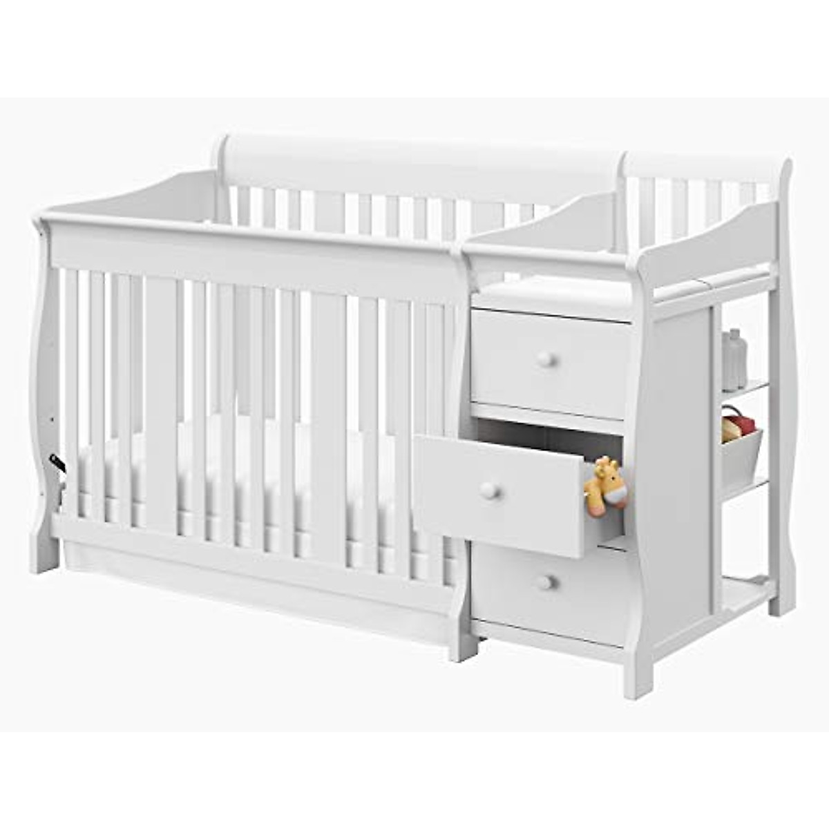 Storkcraft Portofino 5-in-1 Convertible Crib and Changer (White) – Changing Table Combo with Drawer, Converts to Toddler Bed, Daybed Full-Size Storage Drawer