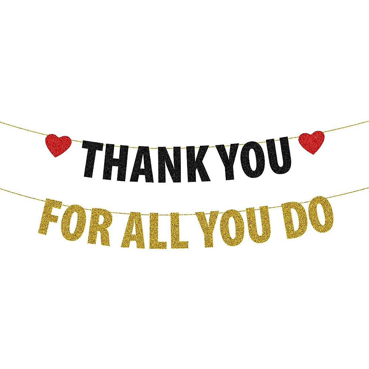 Thank You for All You Do Banner Black & Gold Glitter Staff/Employee/Teacher/Doctor/Nurse/Pastor Appreciation Bunting Banner Party Decorations