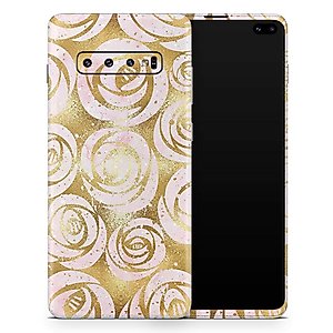 DesignSkinz Karamfila Watercolor & Gold V1 Protective Vinyl Decal Wrap Skin Cover Compatible with The Samsung Galaxy S20 (Screen Trim & Back Glass Skin)