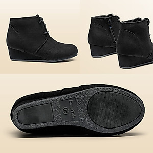 DREAM PAIRS Girls Low Wedge Heel Booties Side Zipper Ankle Boots Tomson-K Black Size 4 Big Kid